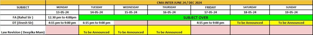 CMA Inter Time Table - Study Circle